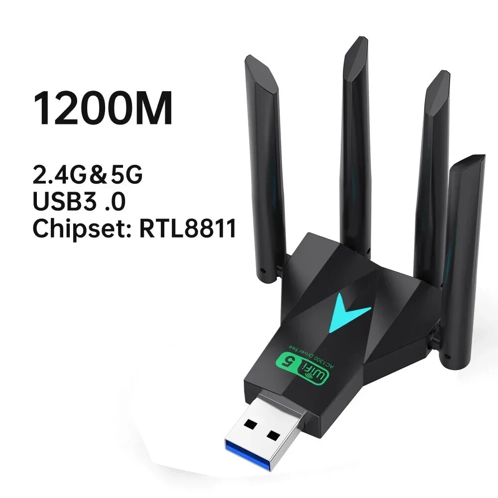 1300 Мбит/с USB 3,0 Wi-Fi USB-адаптер двухдиапазонный 2,4G/5Ghz Wi-Fi ключ 4 антенны беспроводной приемник для ПК/ноутбука драйвер бесплатно, 1200Mbps