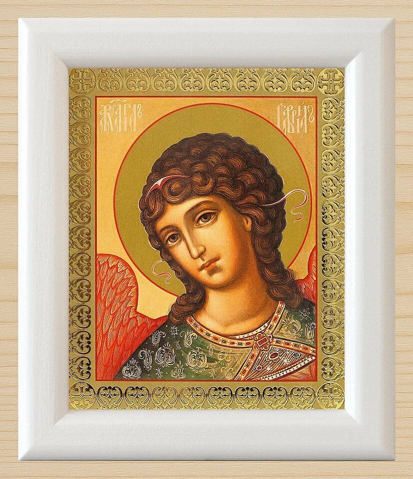 Архангел Гавриил, икона в белой деревянной рамке 12,5*14,5 см
