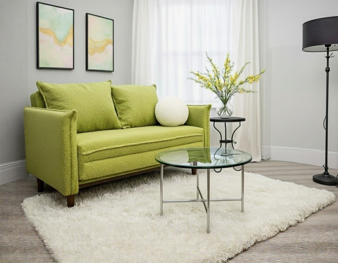 Раскладной диван "Спенсер-Мини" ДиванРус, 140*82 см, аккордеон, букле, зеленый, на ножках