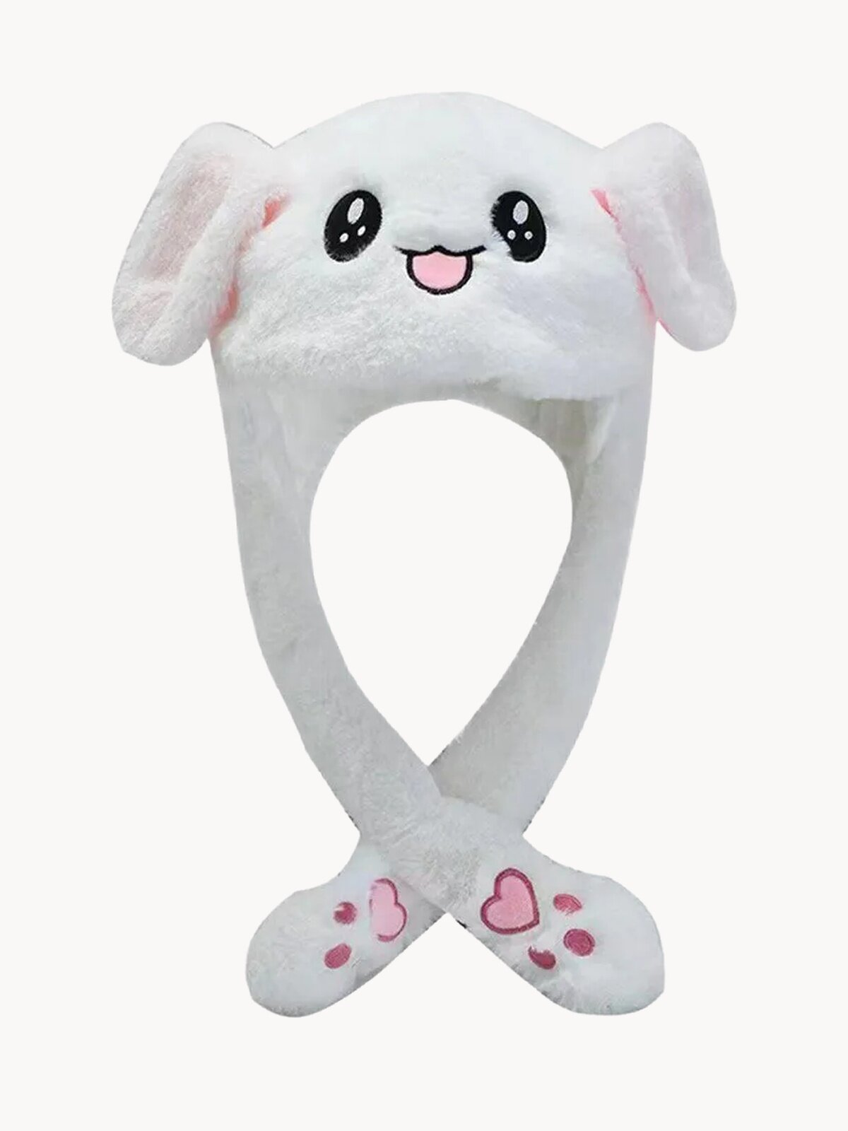 Шапочка светящаяся с подвижными ушками Зайчик белая, карнавальная с подсветкой для праздника