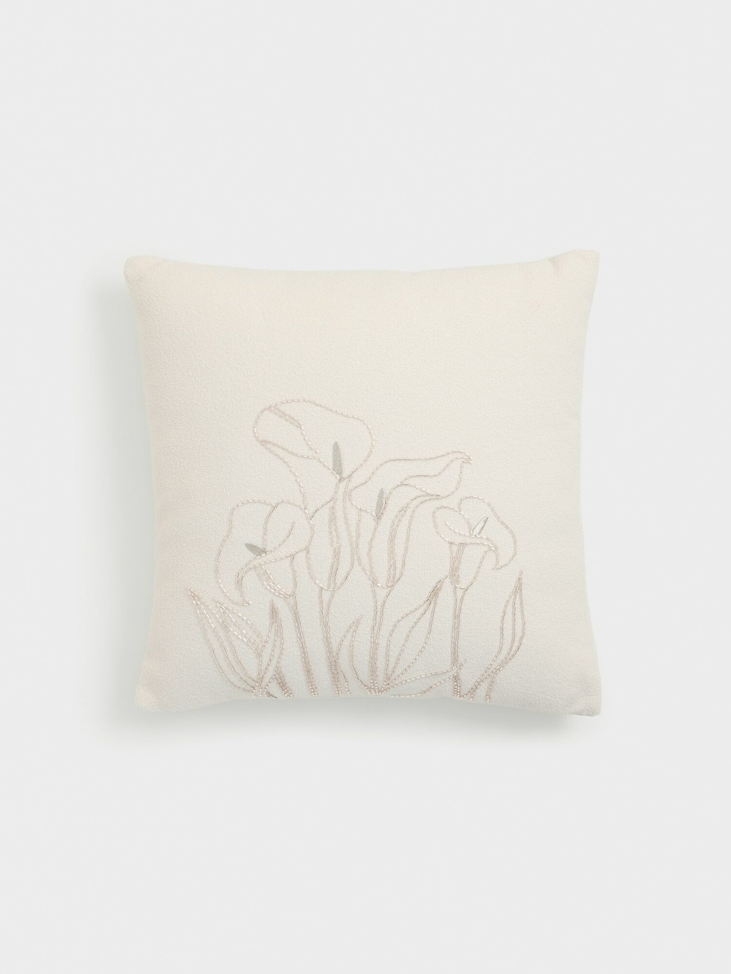 Подушка декоративная, 45x45 см, букле/бисер, белая, Каллы, Boucle, Kuchenland