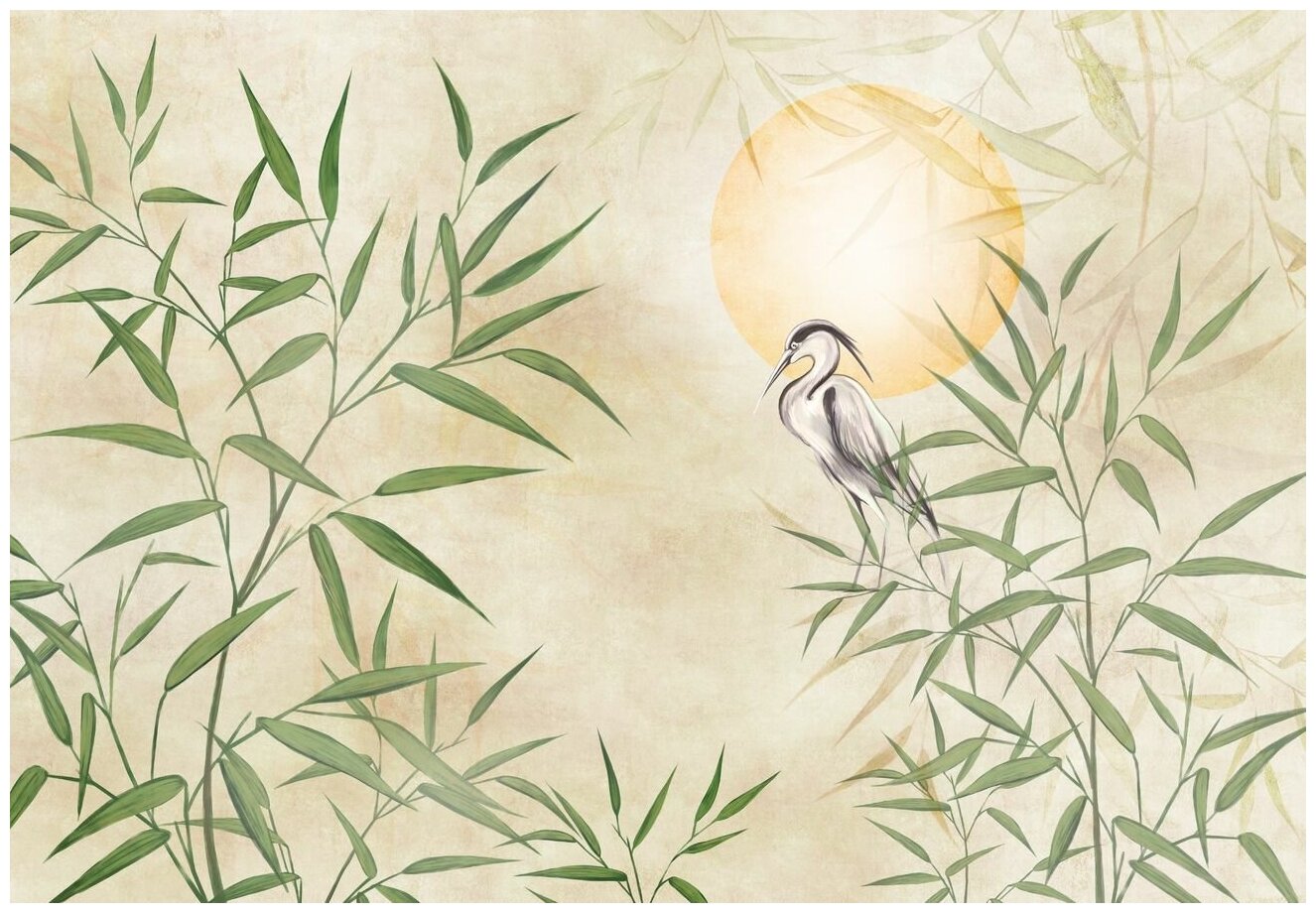 Фотообои Уютная стена "Пейзаж в восточном стиле с листьями бамбука" 390х270 см Виниловые Бесшовные (единым полотном)