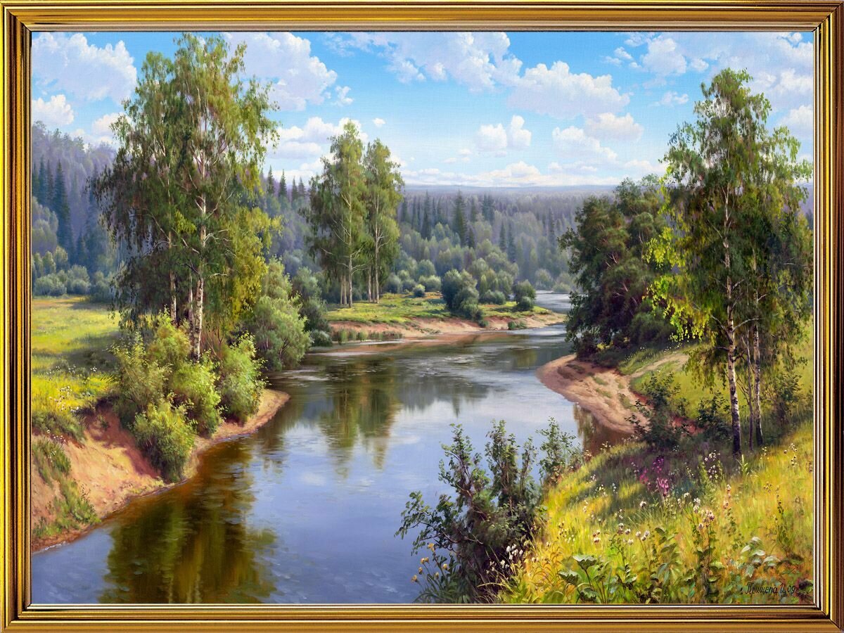 Картина "Проточная река", 30х40 см, художник - Прищепа Игорь, оформлена в багет, Арт. ПИ3-30х40