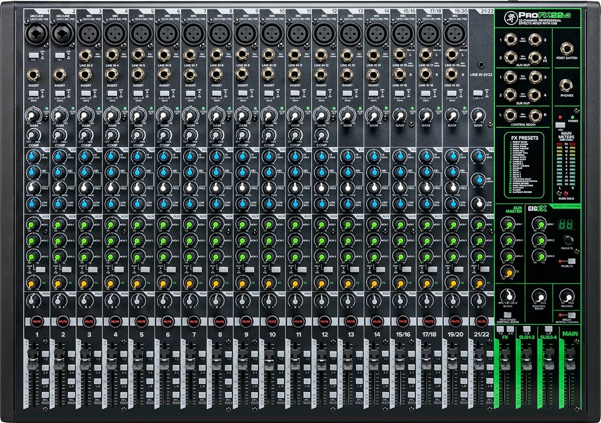 Микшер MACKIE ProFX22v3 аналоговый, 22-канальный, активный, черный