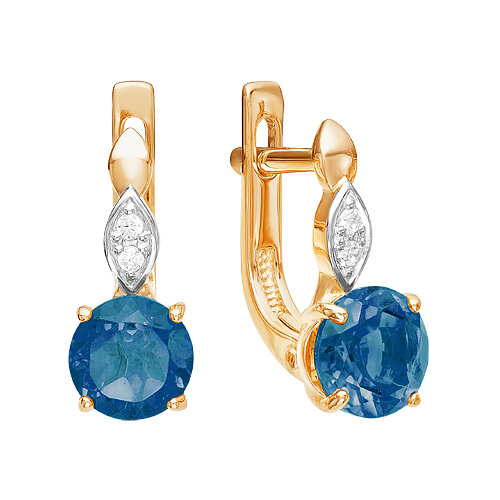 Серьги, золото, 585 проба, фианит, Лондон топаз