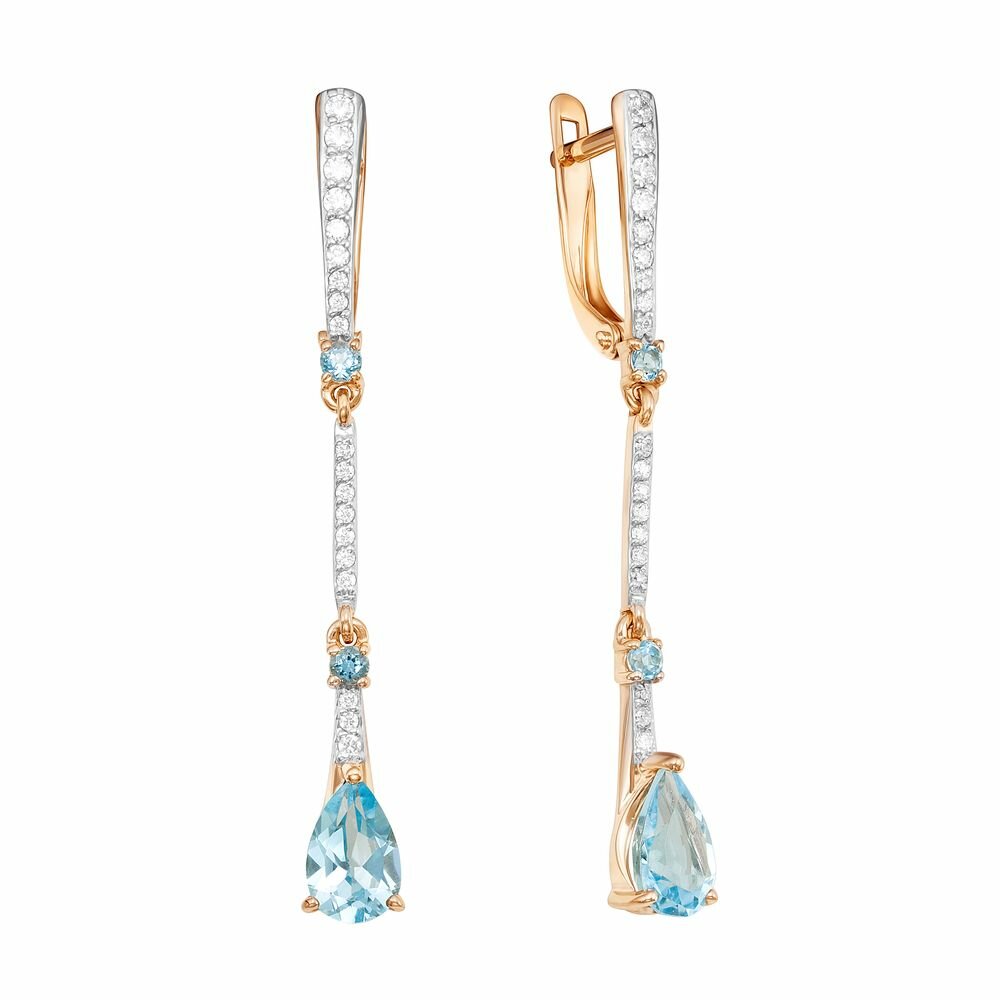 Серьги, золото, 585 проба, топаз, фианит