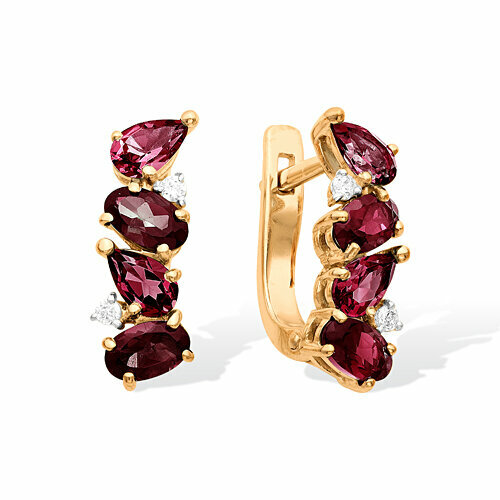 Серьги, золото, 585 проба, родолит, фианит