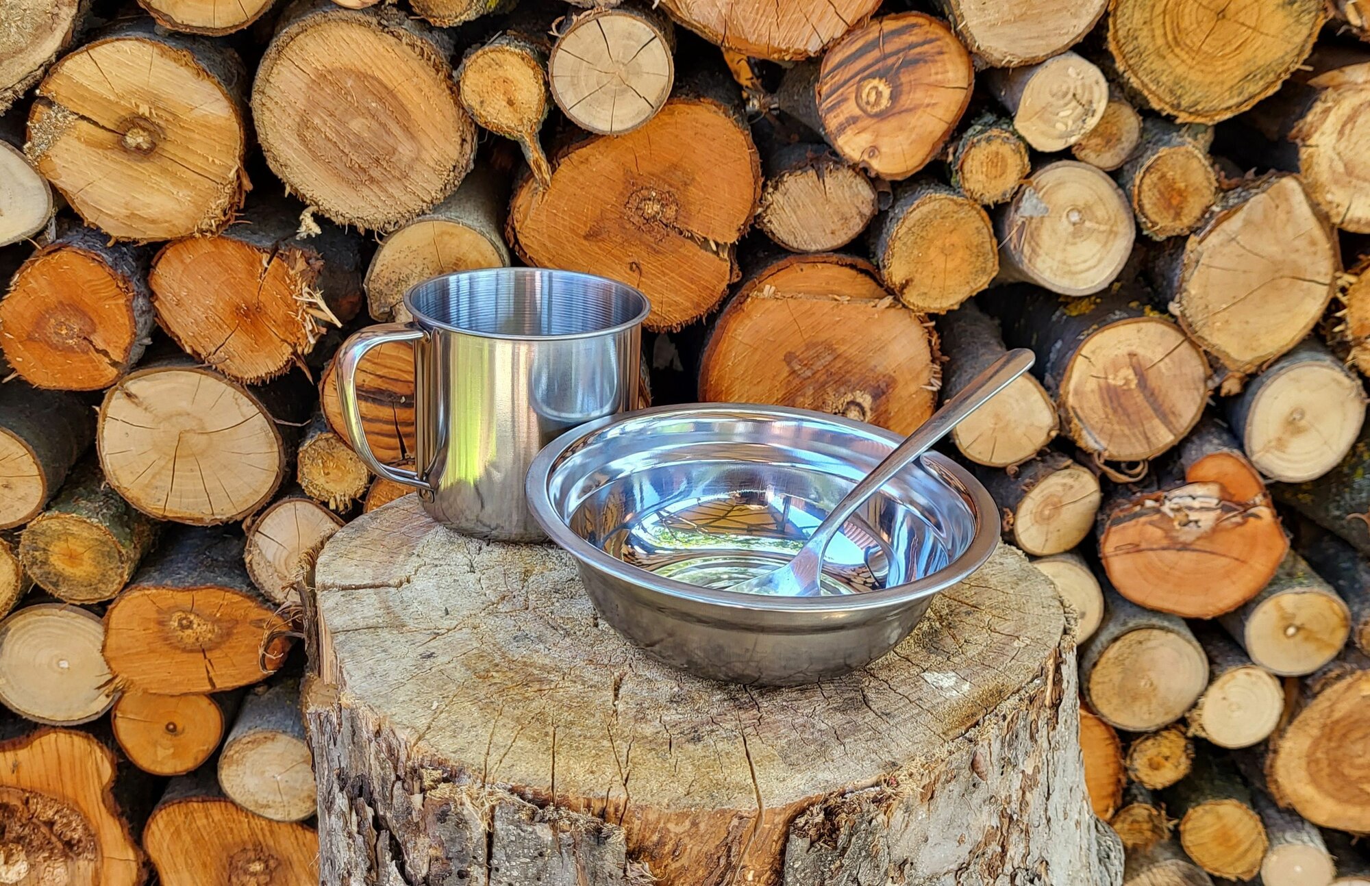 Кружка, тарелка, ложка из нержавеющей стали/ Набор посуды туристической для детей