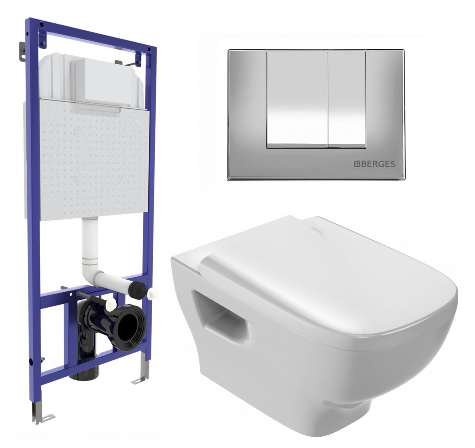 Комплект 3 в 1 инсталляция Berges Wasserhaus Novum 040242 + Унитаз подвесной Jacob Delafon Struktura EDE102-00 + кнопка хром матовая