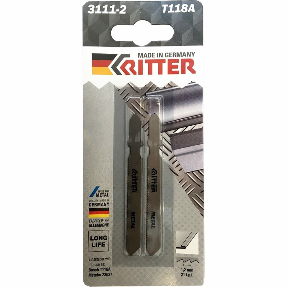 Пилки для лобзиков по стали RITTER Eco Т118A