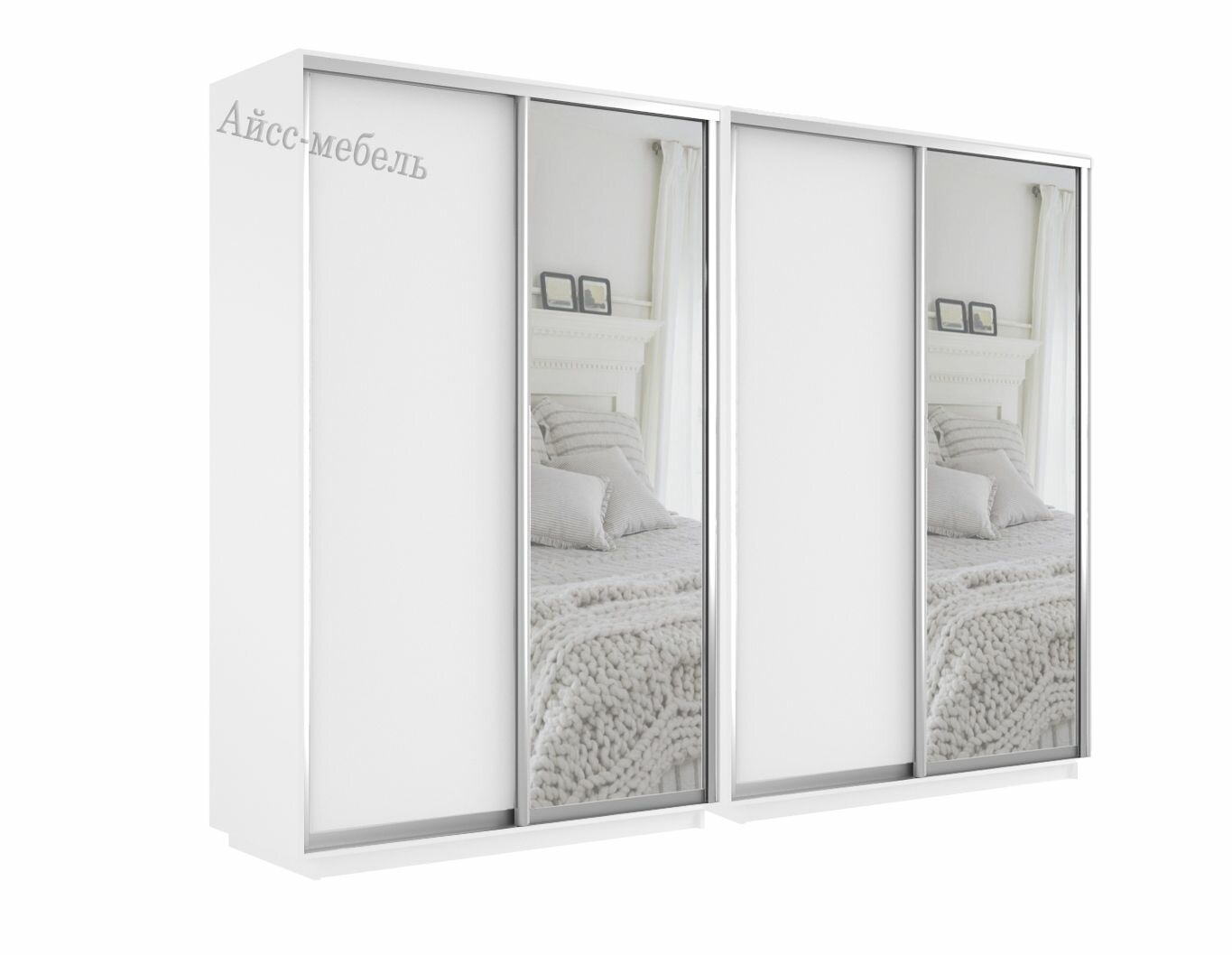Система из двух шкафов-купе 2,8 Экспресс 4-х дверный 280 х 240 х 45 ЛДСП Зеркало Белый снег