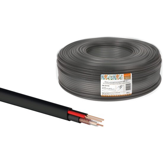 Кабель для видеонаблюдения Tdm Electric КВК-П-2 2х0,5 мм (200м), для наружной прокладки, черный народный, SQ0123-0102
