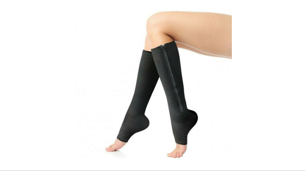 Компрессионные гольфы ZIP SOX, эластичные, на молнии, с открытым носом (черные)