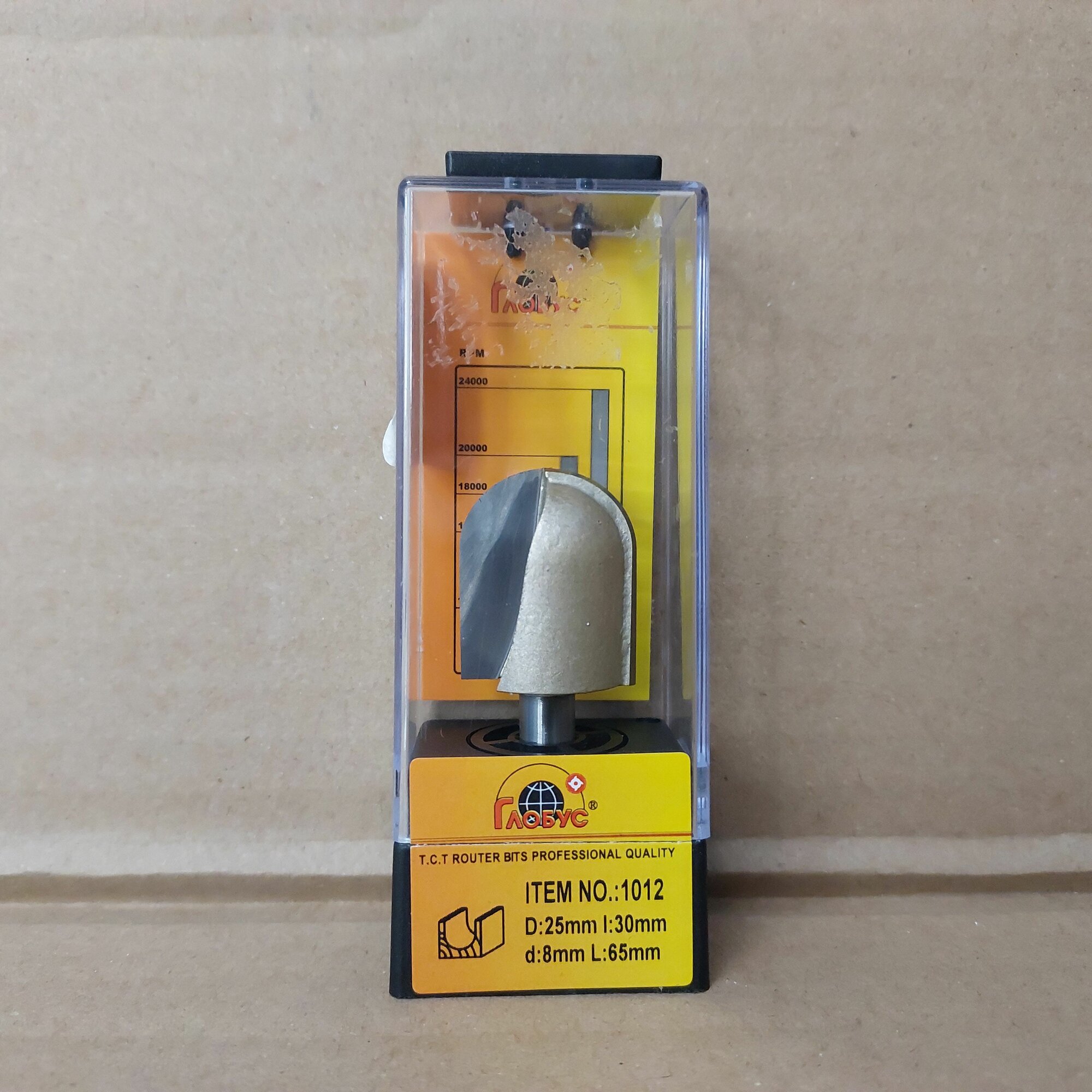 Фреза Галтельная удлиненная Глобус 1012 D:25mm I:30mm d:8mm L:65mm