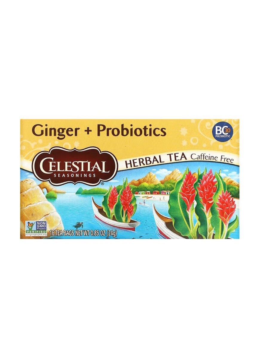 Celestial Seasonings Травяной чай имбирь и пробиотики без кофеина 16 чайных пакетиков 24