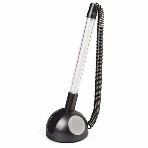 Ручка шариковая настольная BRAUBERG "Стенд-Пен", синяя, пружинка, корпус черный, линия письма 0,5 мм, 141351