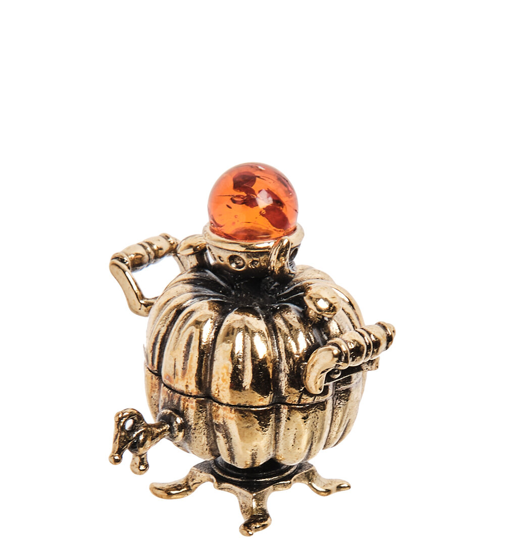 Фигурка 'Самовар Тыковка' (латунь, янтарь)