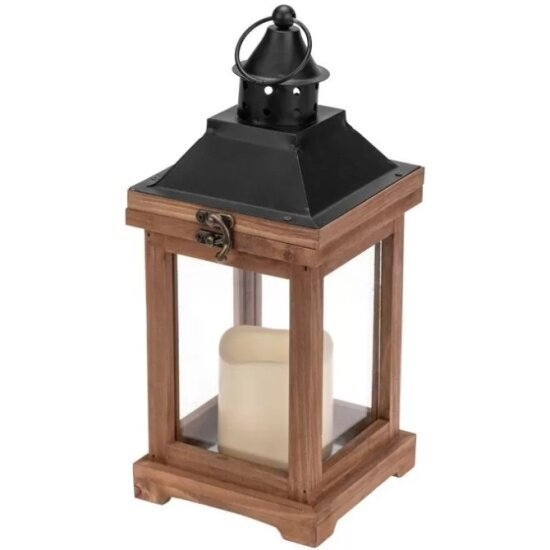 Декоративный фонарь-светильник Neon-night со свечкой, 35 см, корпус из дерева, тепло-белое свечение