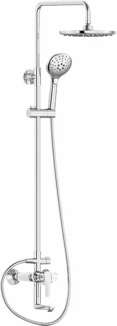 Душевая стойка IDDIS Ray RAYSB3Fi06 со смесителем, хром, глянцевая, с тропическим душем, с изливом, с лейкой, душевая система, латунная, рычаг сбоку