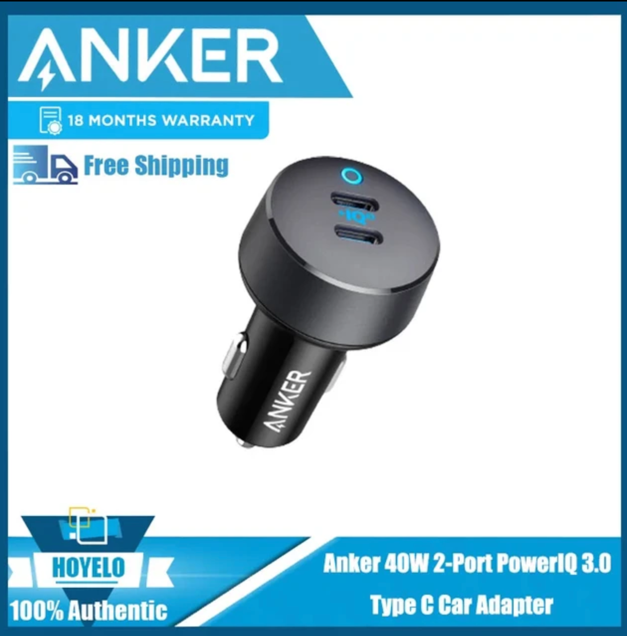 Автомобильное зарядное устройство anker A2724 40w PD + 2, 35W , черный