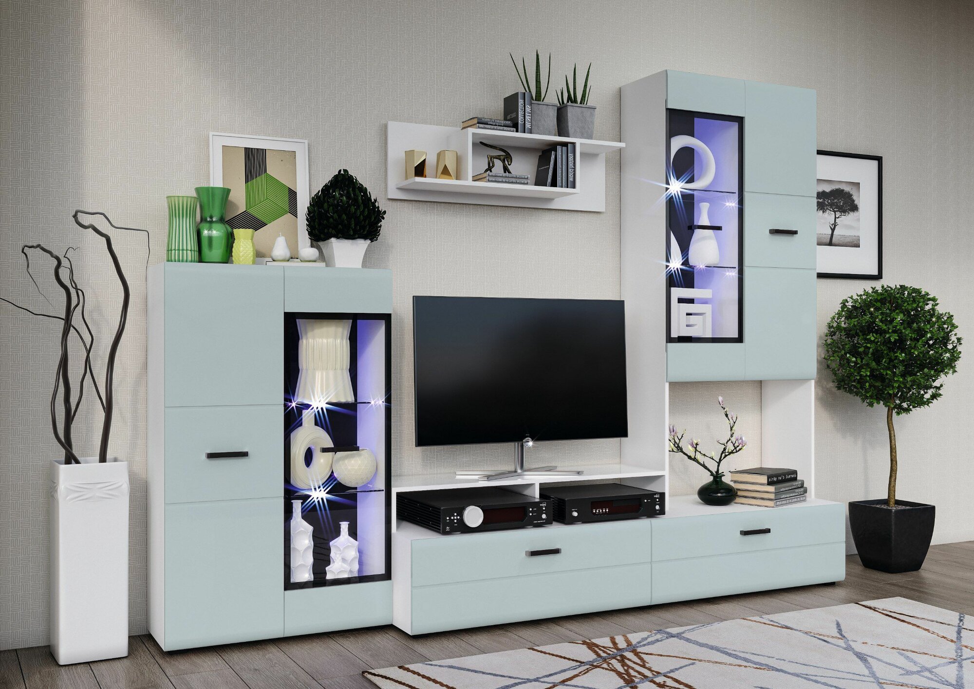 Гостиная Нэнси NEW Вариант №3 Браш Деним Блю/Белый