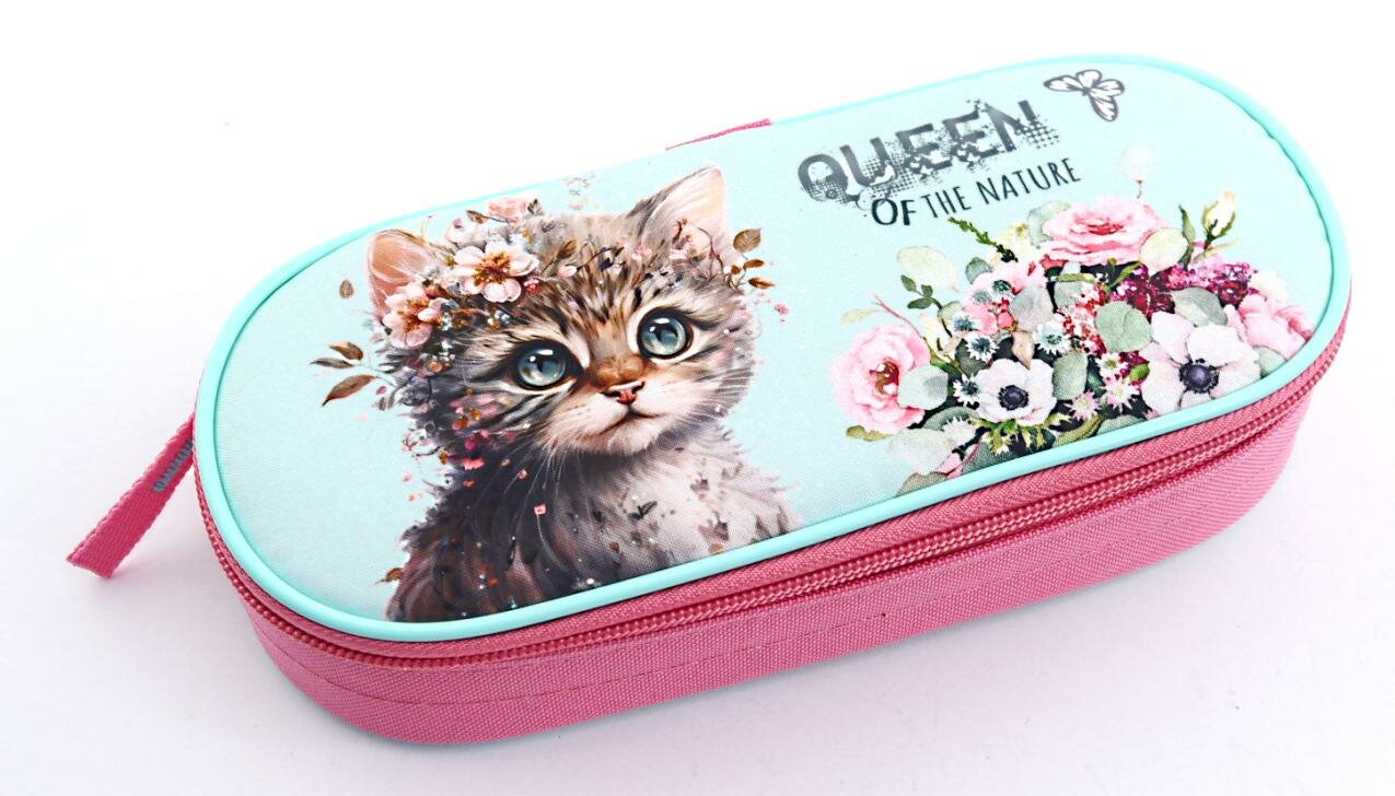 Пенал мягкий (косметичка) 1 молния Котенок и цветы