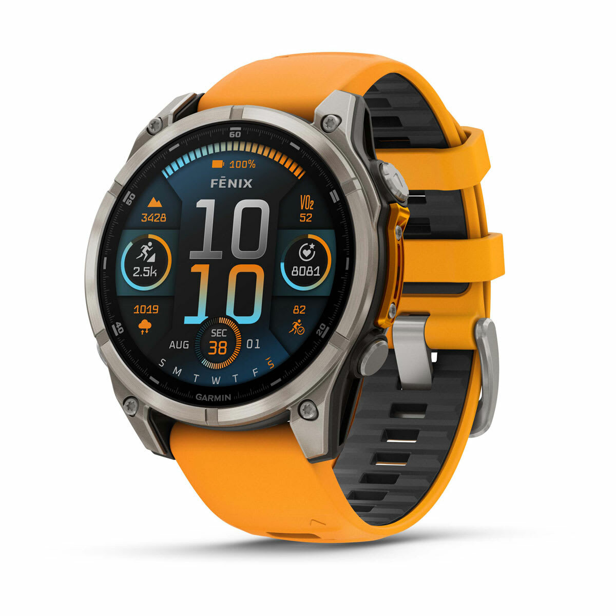 Часы Garmin Fenix 8 47 mm Amoled Saphire lens Orange/graphite silicone band