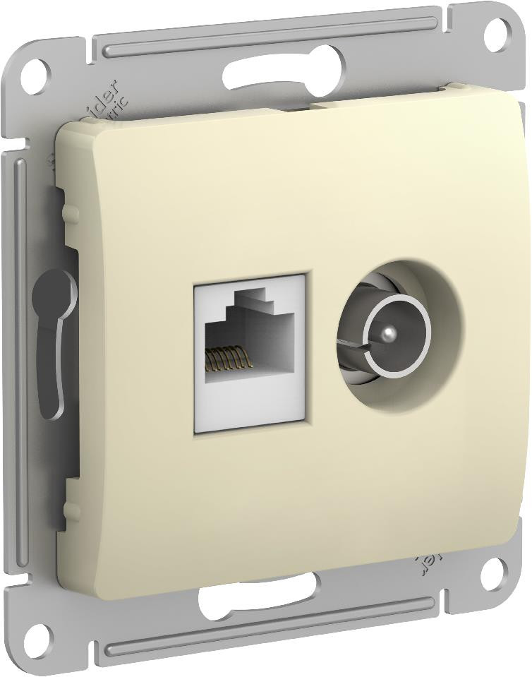 Розетка TV+RJ45 Systeme Electric / Систем Электрик Glossa, IP20, GSL000289, 2 места, цвет бежевый / электроустановочное оборудование