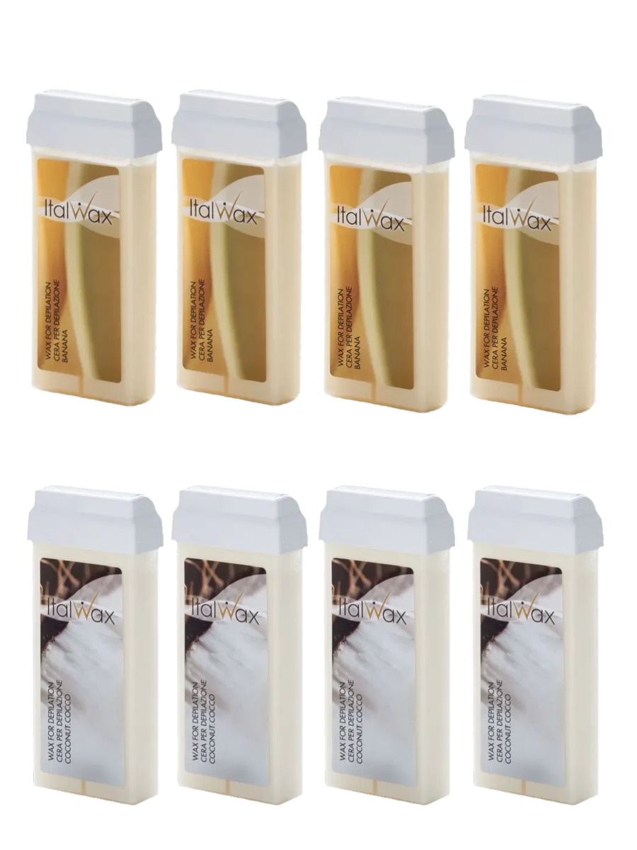 Воск в картридже ITALWAX NATURA набор из 8 шт по 100 мл, Банан, Кокос