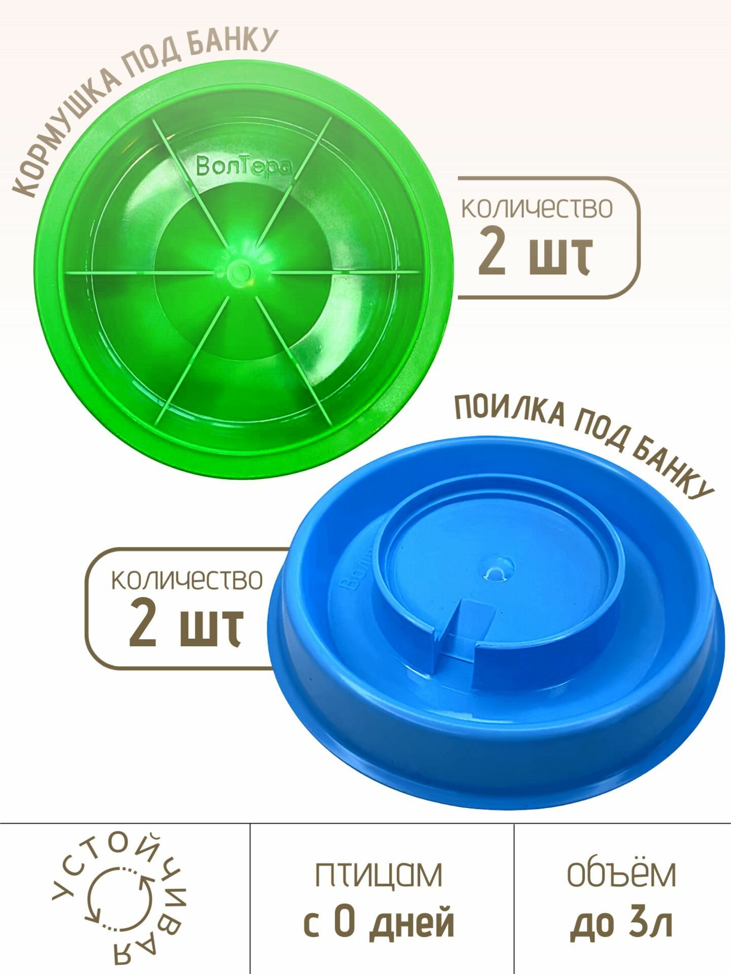 Поилка и кормушка для цыплят молодняка птиц на банку волтера 2 шт