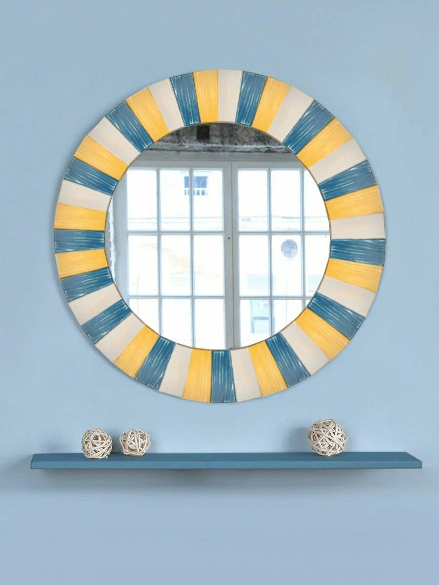 Зеркало настенное MYSUNNYHOME, широкое, 104 см, белый, синий, желтый