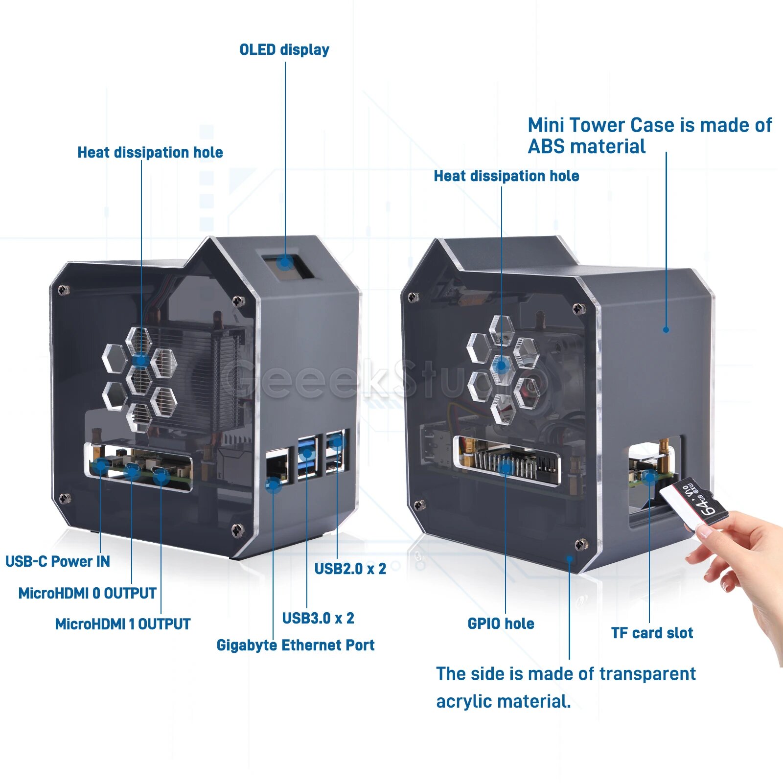 Geeekpi Мини-башня для Raspberry Pi 5 Tower Kit черного цвета — фото 1