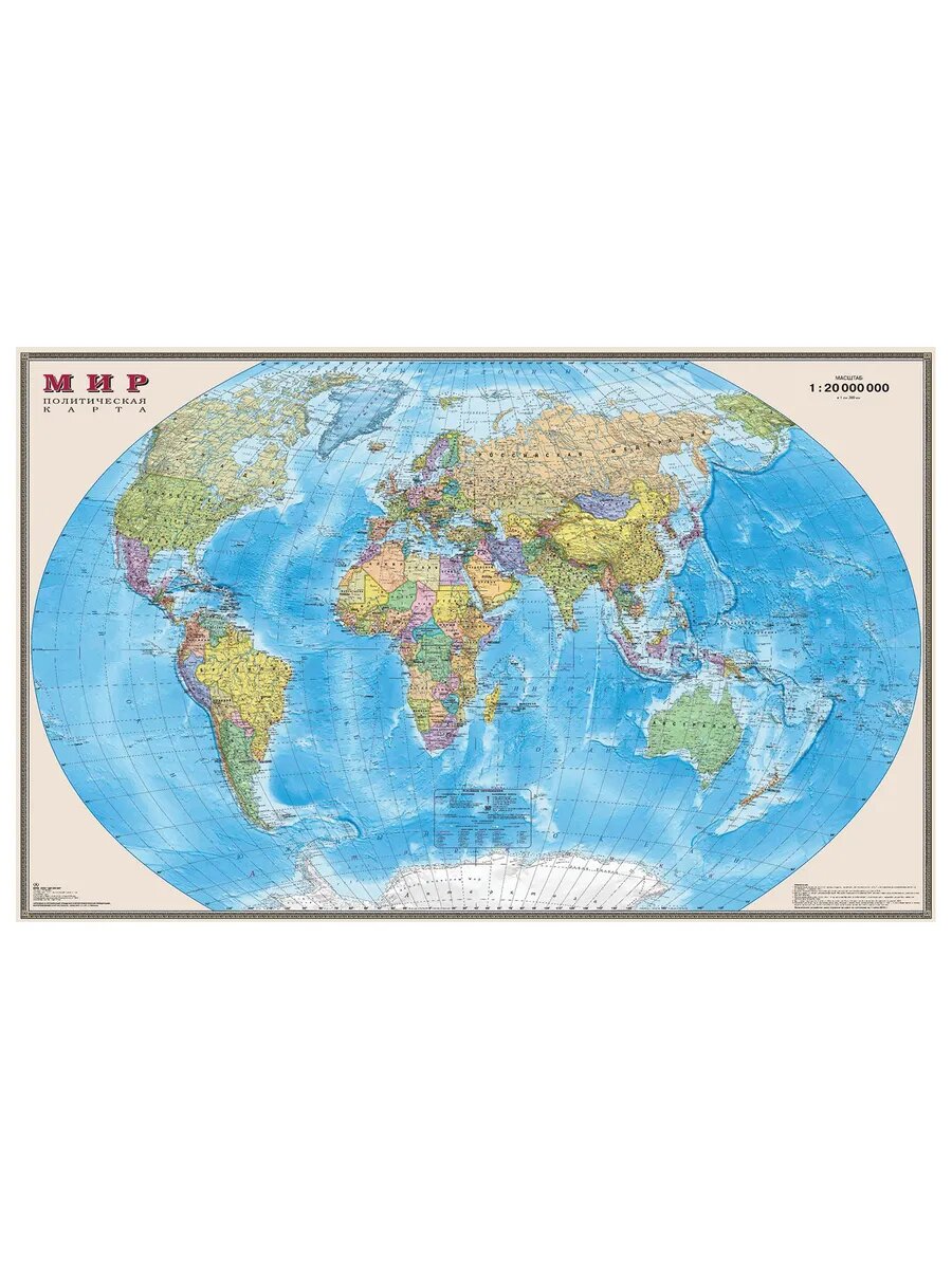 Карта настенная DMB "Мир. Политическая карта", М-1:20 млн, размер 156х101 см, ламинированная