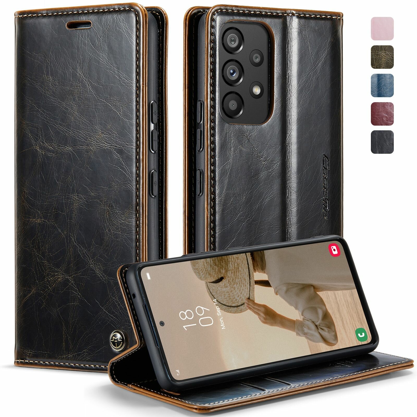 CaseMe Кожаный книжка чехол для Samsung Galaxy A53 5G / Самсунг A53 5G с визитницей из экокожи