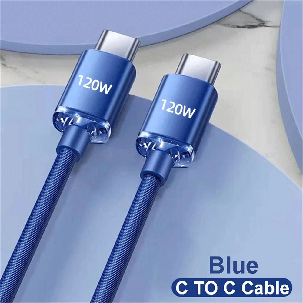 Кабель USB Type-C C-C Blue 1 м 120 Вт