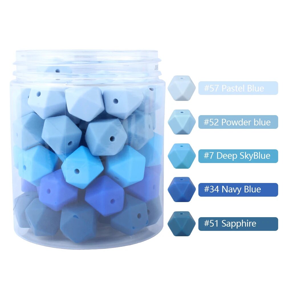 Силиконовые бусины шестигранные, синий, Color: E, 14 мм