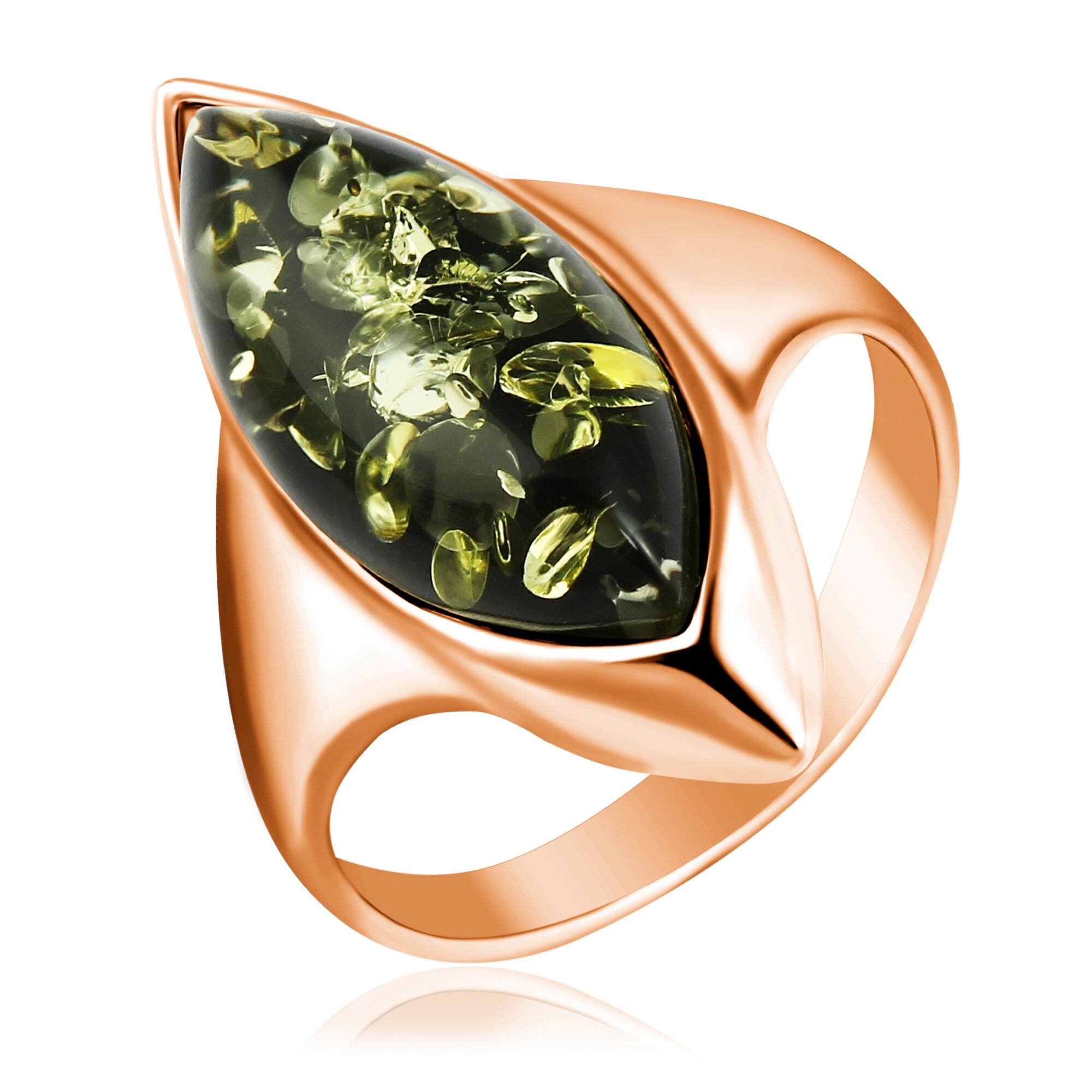 Кольцо, серебро, 925 проба, золочение, янтарь