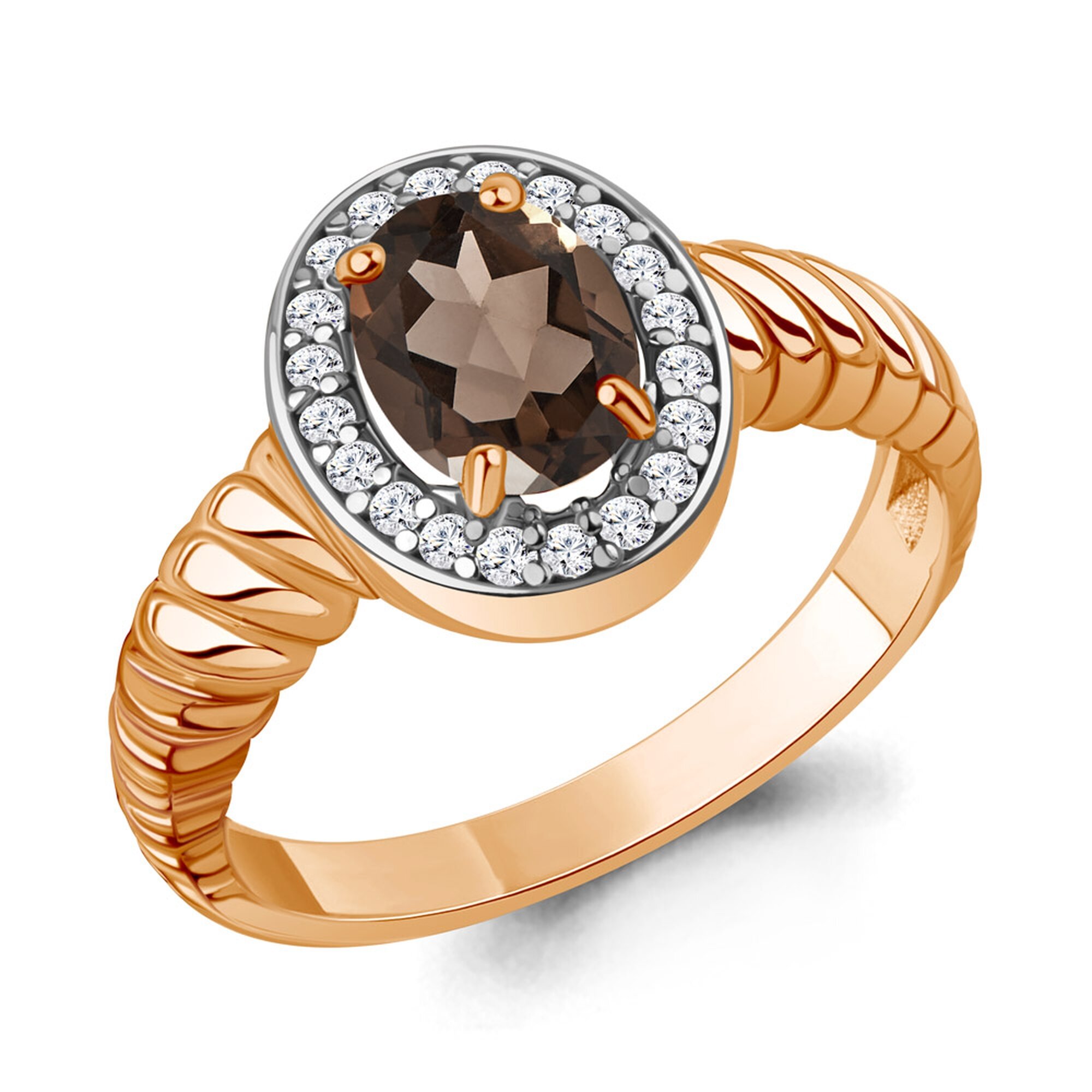 Кольцо, серебро, 925 проба, золочение, фианит, кварц