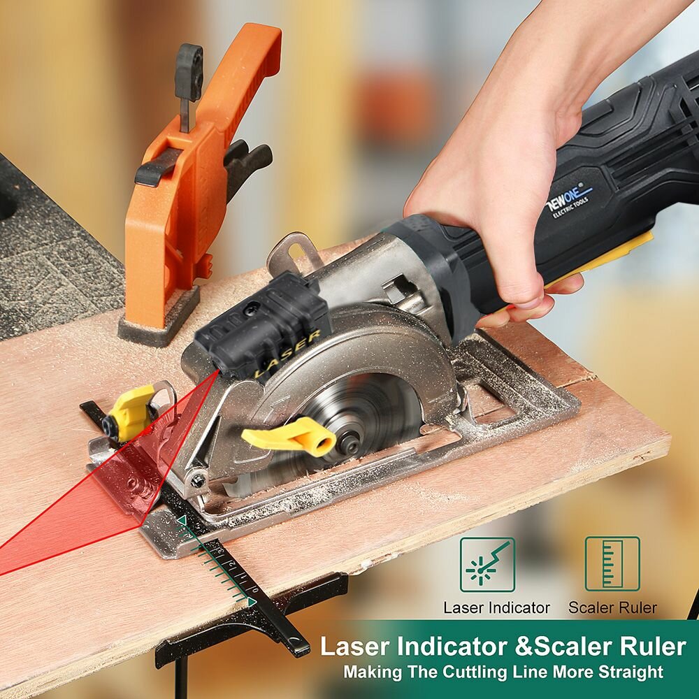 Компактная мини-циркулярная пила NEWONE 600 Вт, 3500 об/мин с лазерной направляющей Маленькая, но мощная Идеально подходит для резки дерева, плитки, алюминия и пластика