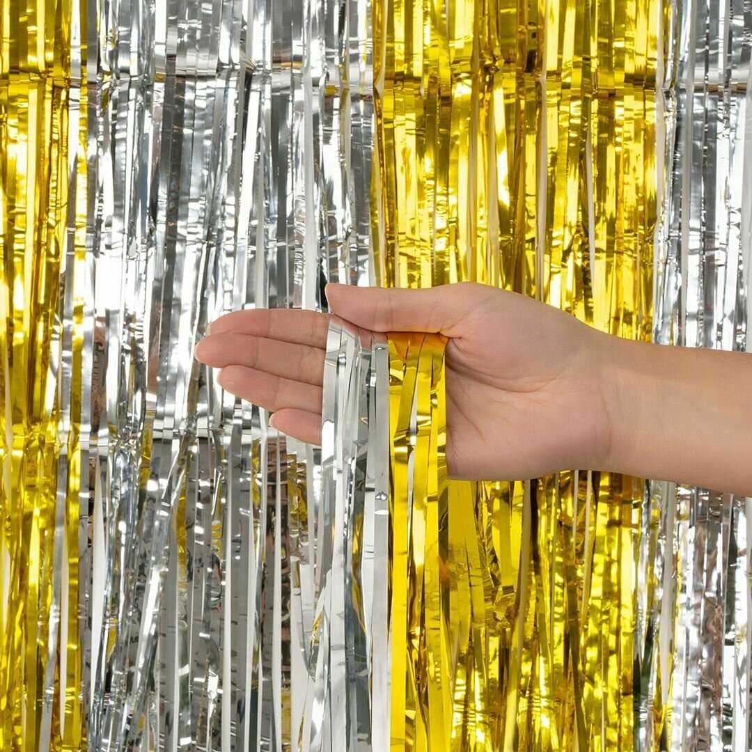 Занавес Дождик Серебро/Золото, Металлик, 100*200 см, 1 шт.