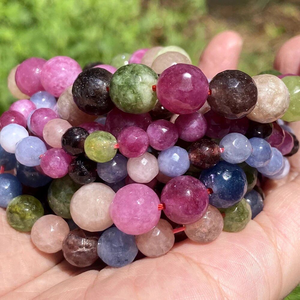 Каменные бусины IYKWIM рубин халцедон нефрит 4/6/8/10/12 мм Фиолетовый, 6mm 59 to 61pcs, Tourmaline jade