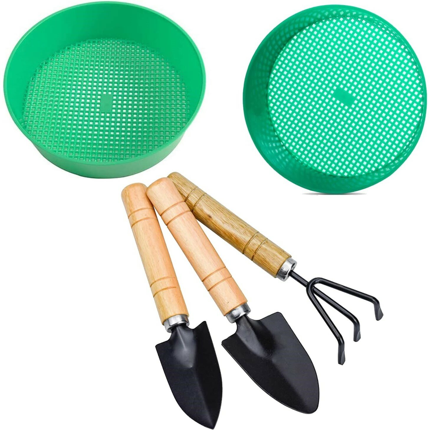 2 садовых почвенных фильтра-сита с 3 мини-садовыми инструментами для фильтрации семян, почвы и пересадки в горшки