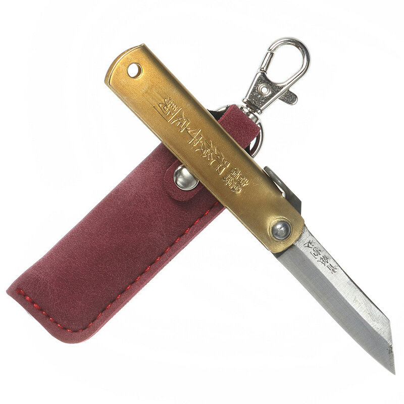 Нож складной Хигоноками HAWI-50Br (19-RD) Нож скл. Хигоноками Nagao Kanekoma, 50 мм аогами 3cл, 2,5мм рук. латунь, кож. Чехол