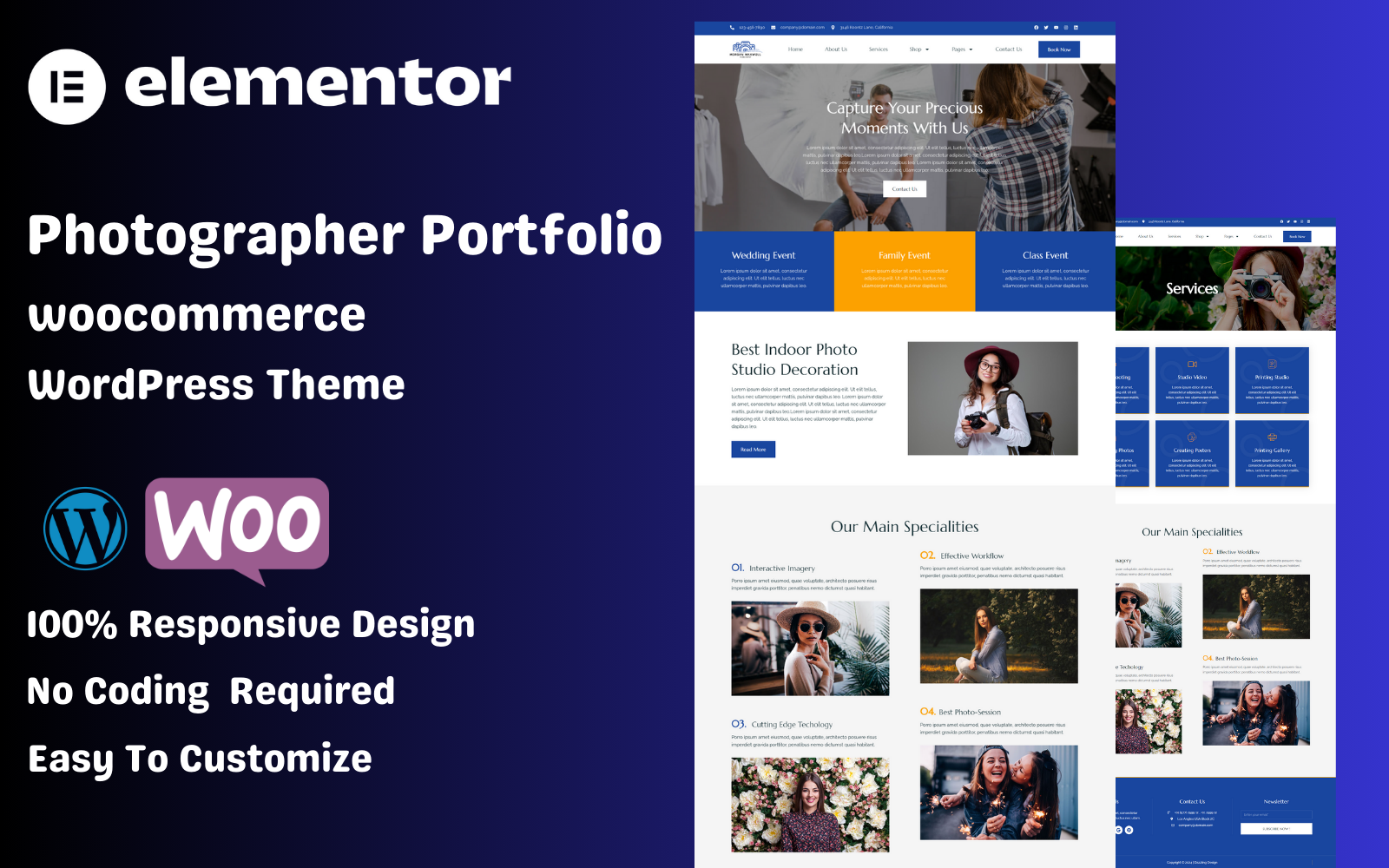 Подарочный сертификат на Шаблон для сайта Вордпресс с демоконтентом Photographer Portfolio WooCommerce WordPress Theme