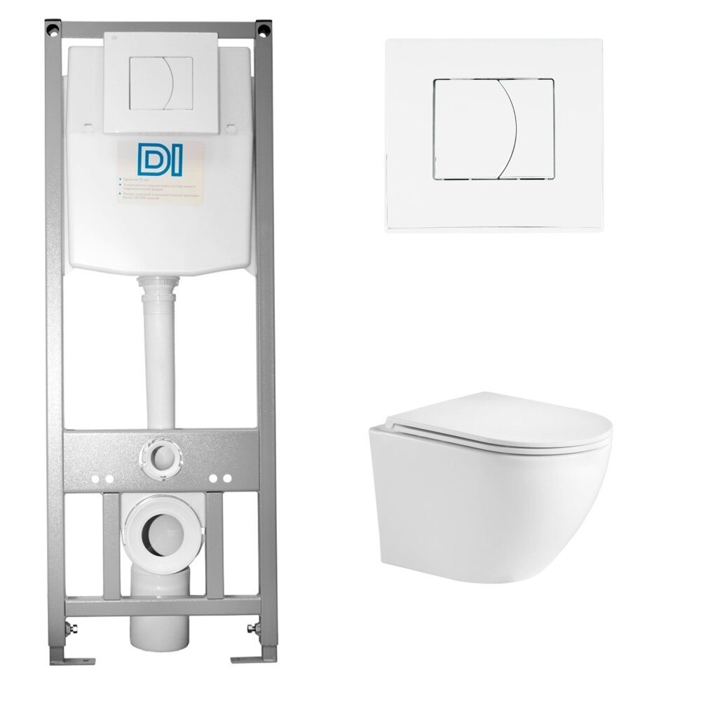 Комплект 3 в 1 инсталляция DI + Подвесной унитаз WeltWasser Merzbach 043 GL-WT с кнопкой белой Тип 2-Б-DI + 10000008254