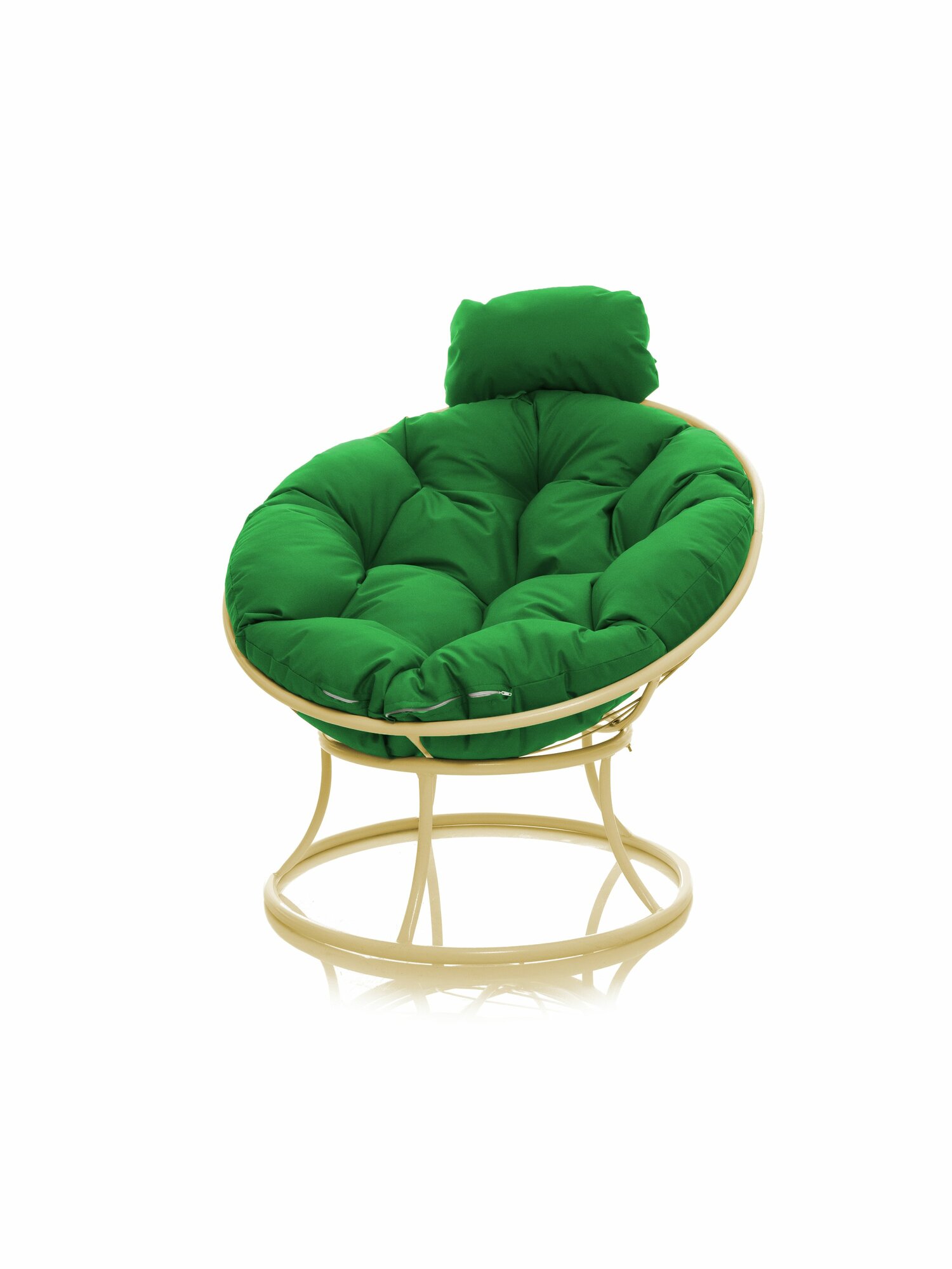 Кресло папасан мини без ротанга бежевое, зеленая подушка