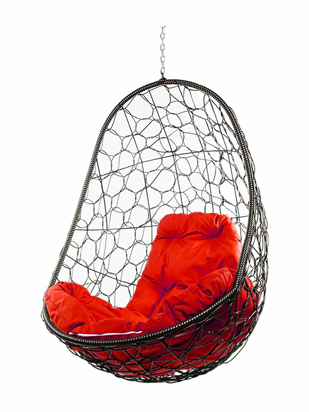 Подвесное кресло овал (без стойки), с ротангом коричневое, красная подушка