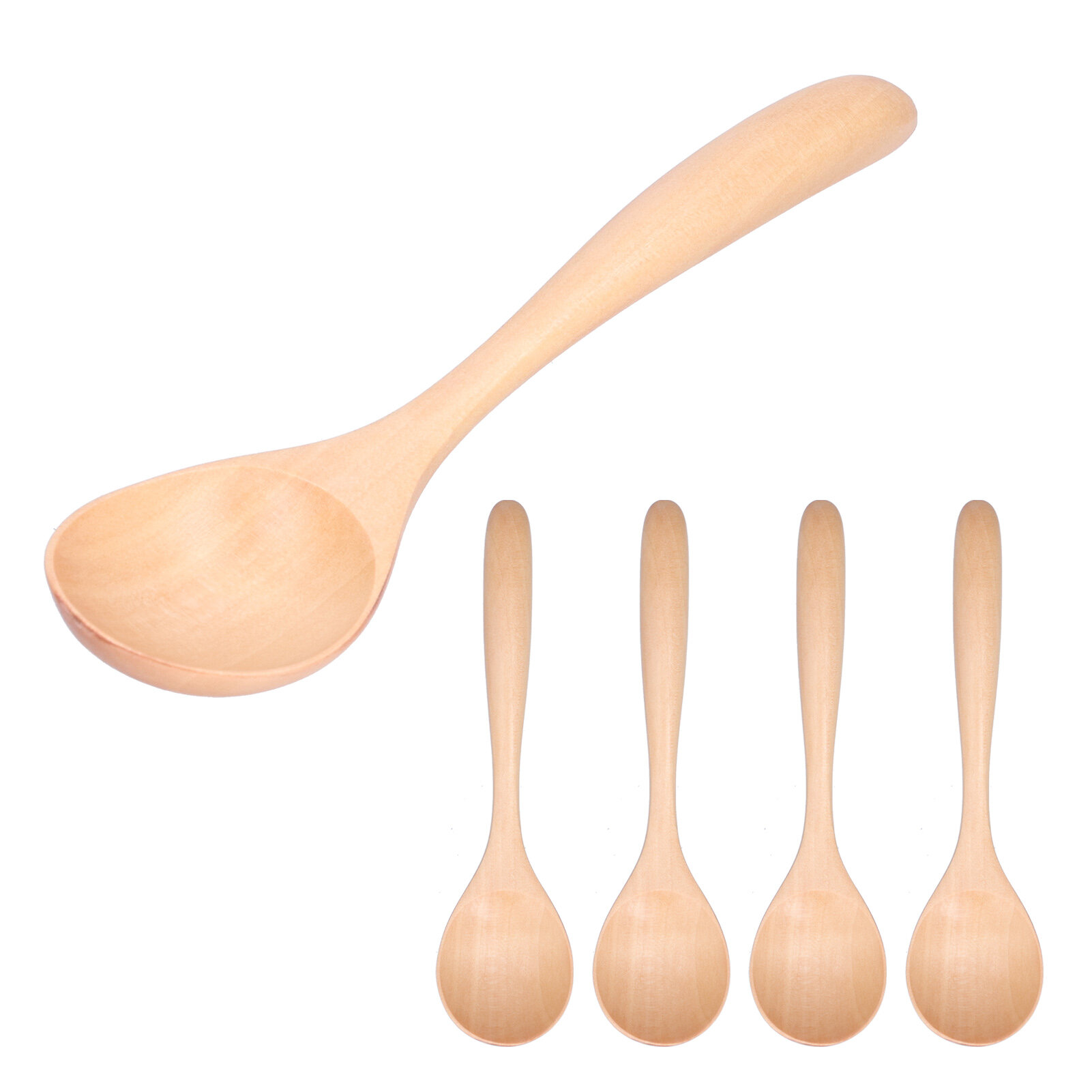 5Pcs Soup Spoon Long Handle Household Wooden Cooking Spoon for Home Kitchen Restaurant