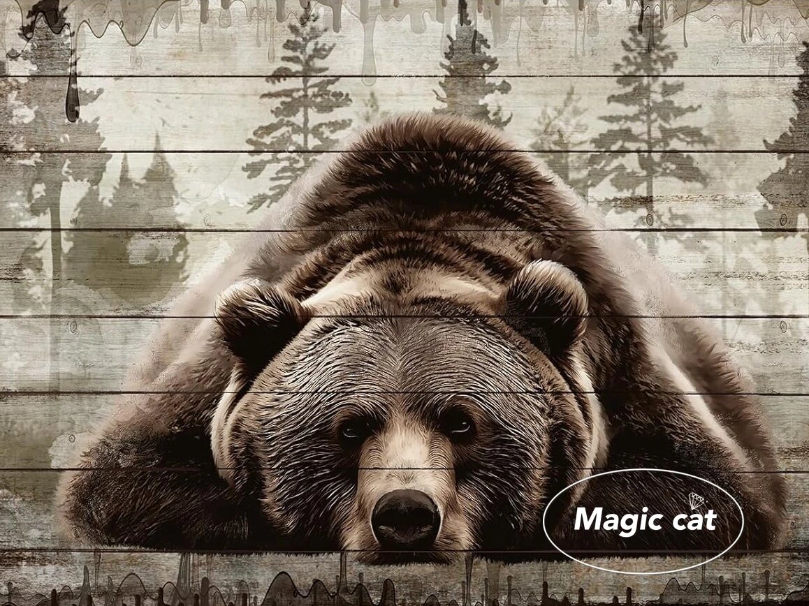 Картина алмазной мозаикой на подрамнике "Бурый медведь" круглые бриллианты 40х50см
