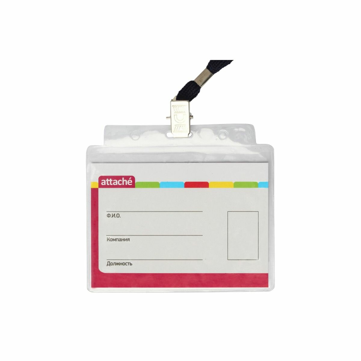 Бейдж горизонтальный Attache, 107х83мм, с зажимом и черной тесьмой, 10шт, 100 уп.